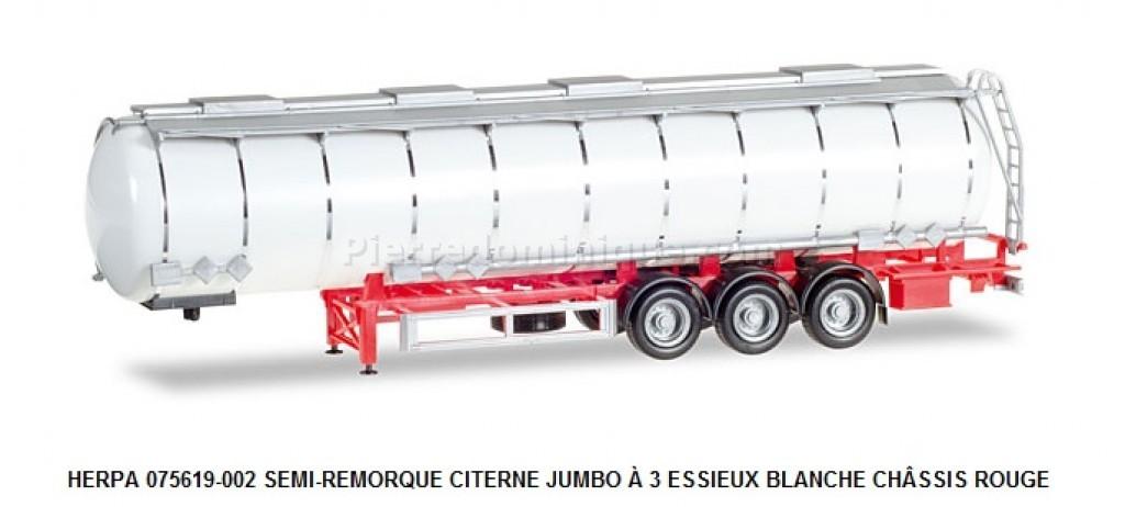 SEMI-REMORQUE CITERNE JUMBO Ã€ 3 ESSIEUX BLANCHE CHSSIS ROUGE SEMI ...